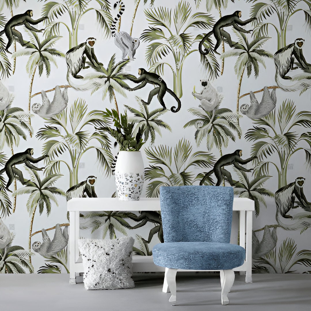 Monkeys Wall Art, BOTANICAL Wallpaper, Wallpaper Mural, Animal Print ...