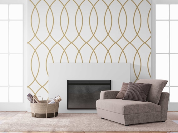 Minimalistic Wallpaper Gold Line Pattern Wall Mural Bedroom | Etsy