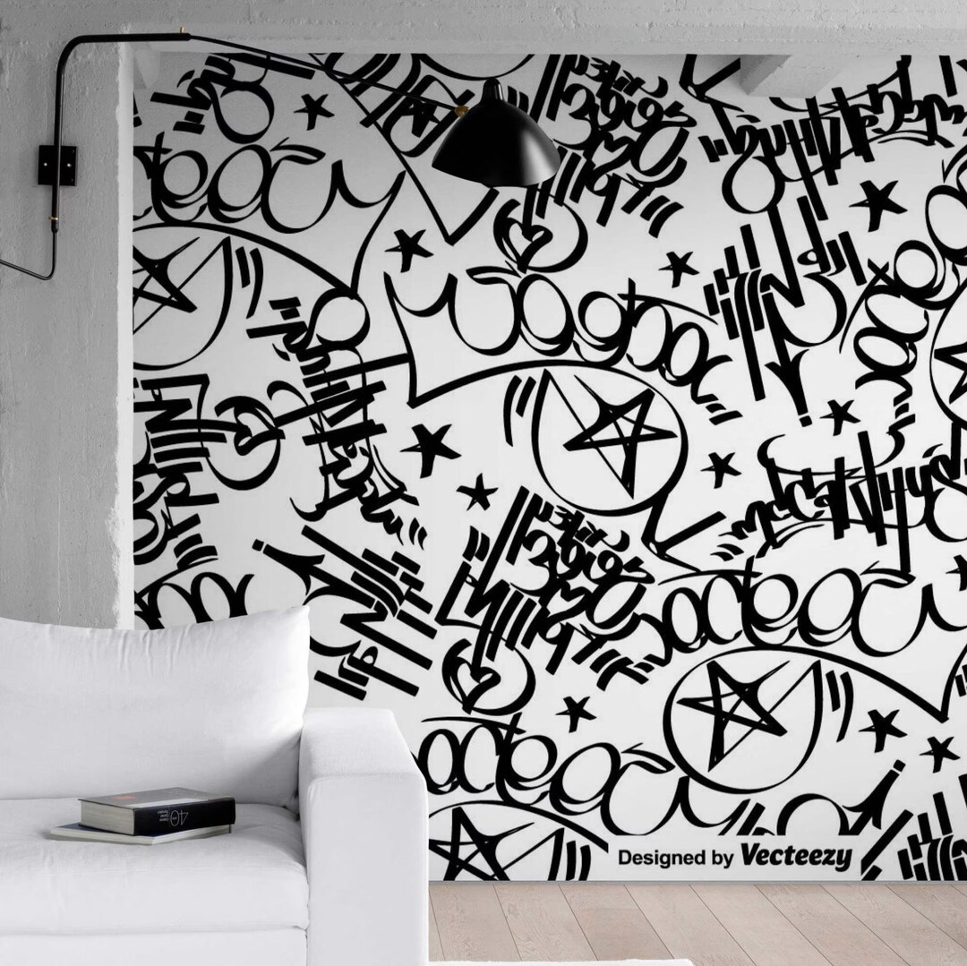 Black and White Graffiti Letters Wallpaper, Peel and Stick Wallpaper ...