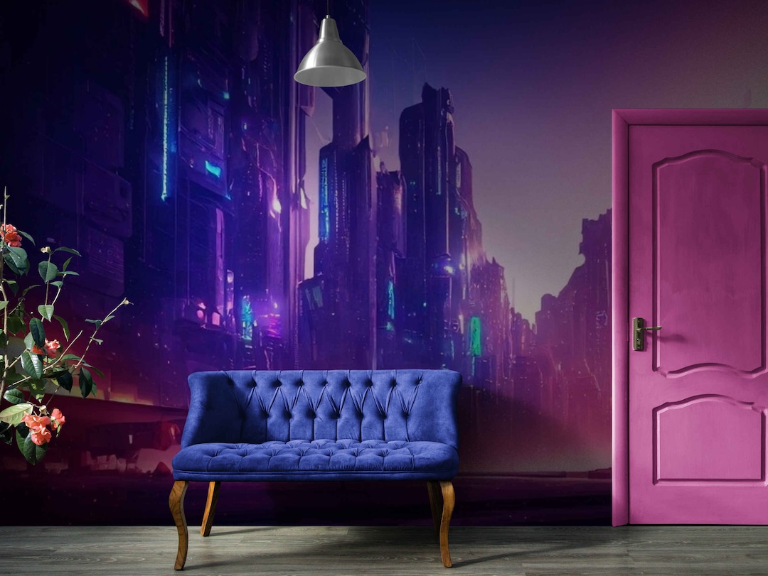 CYBERPUNK Wall Mural Photo Wallpaper Colorful Metaverse City Wall Art ...
