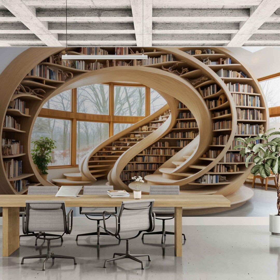 Library Wallpaper 3D Wall Mural With Bookshelf View Peel and Stick or Textured Wall Decor Book ...