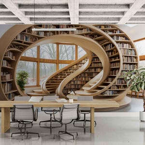 Library Wallpaper 3D Wall Mural With Bookshelf View Peel and Stick or ...