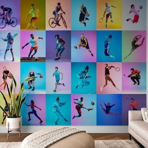 Sports Collage Wall Mural Colorful Sport Wallpaper Gym Wall Mural Wall ...