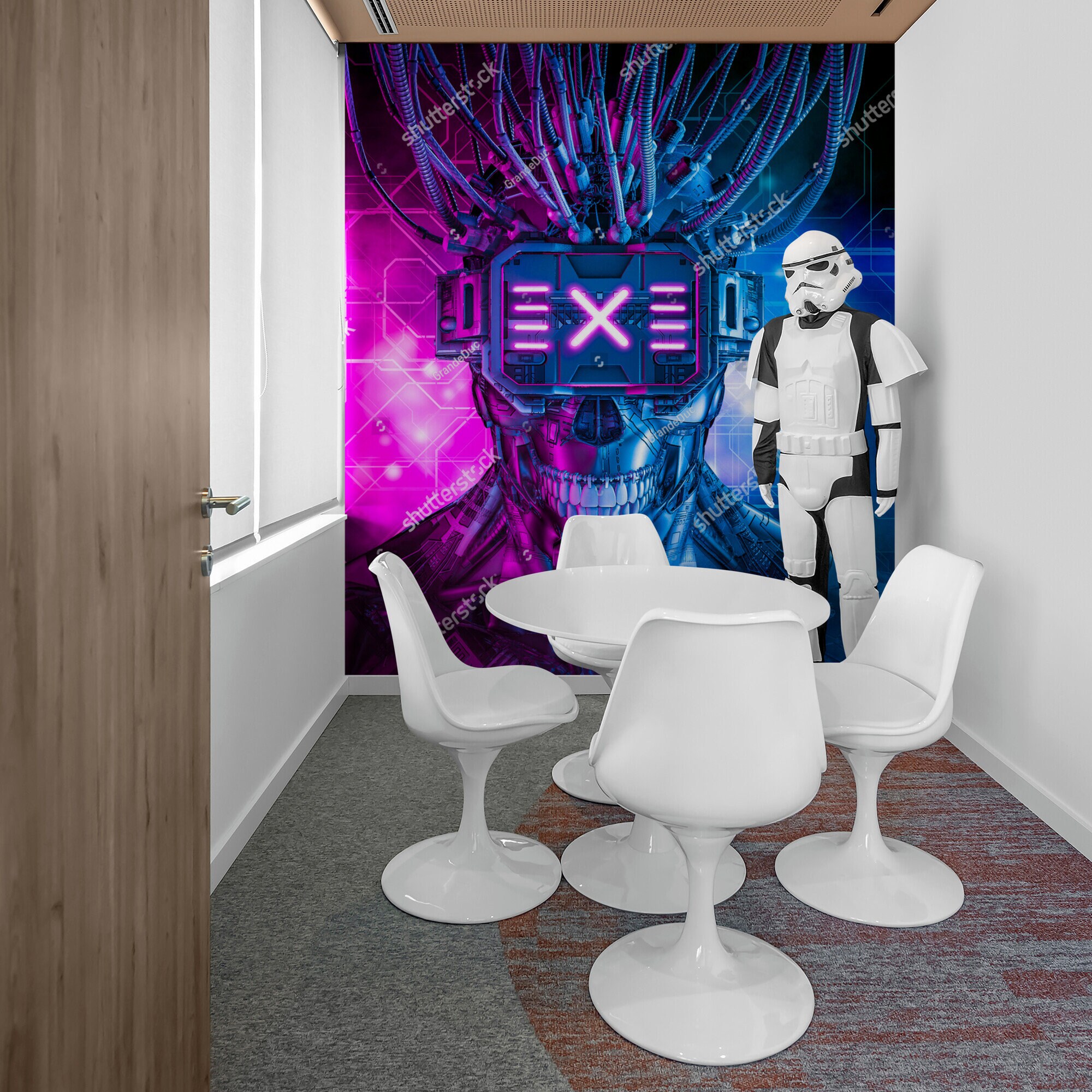 Cyberpunk Wall Mural Graffiti Wallpaper Colorful Skull Robot | Etsy