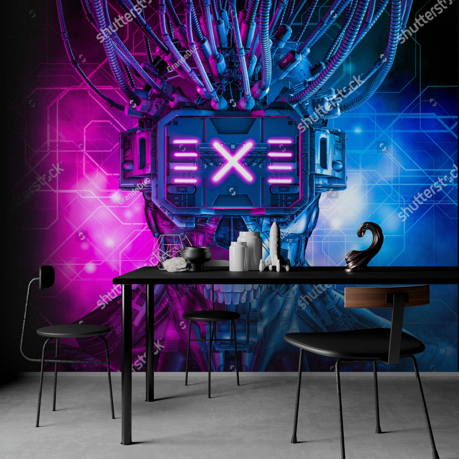 Cyberpunk Wall Mural Graffiti Wallpaper Colorful Skull Robot | Etsy