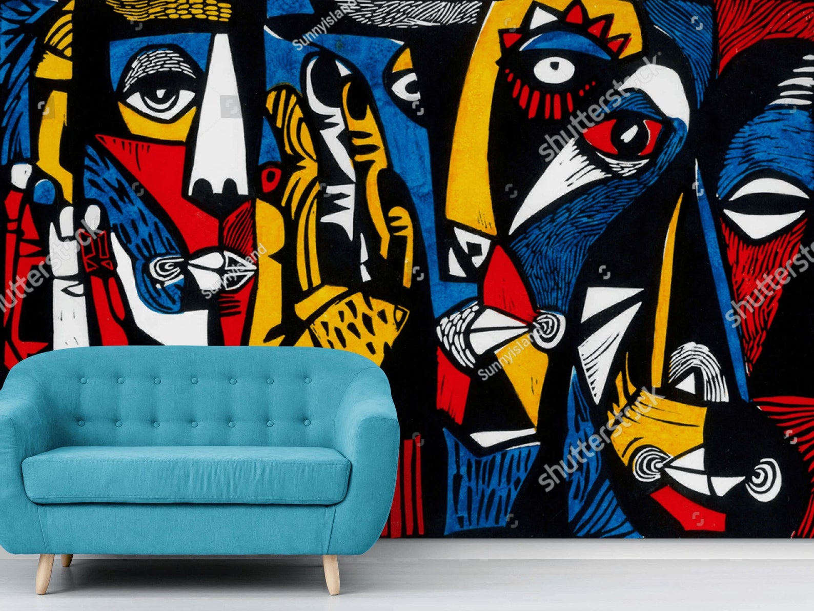 Picasso-inspired Cubism Wall Mural – Bold Abstract Art Peel and Stick ...