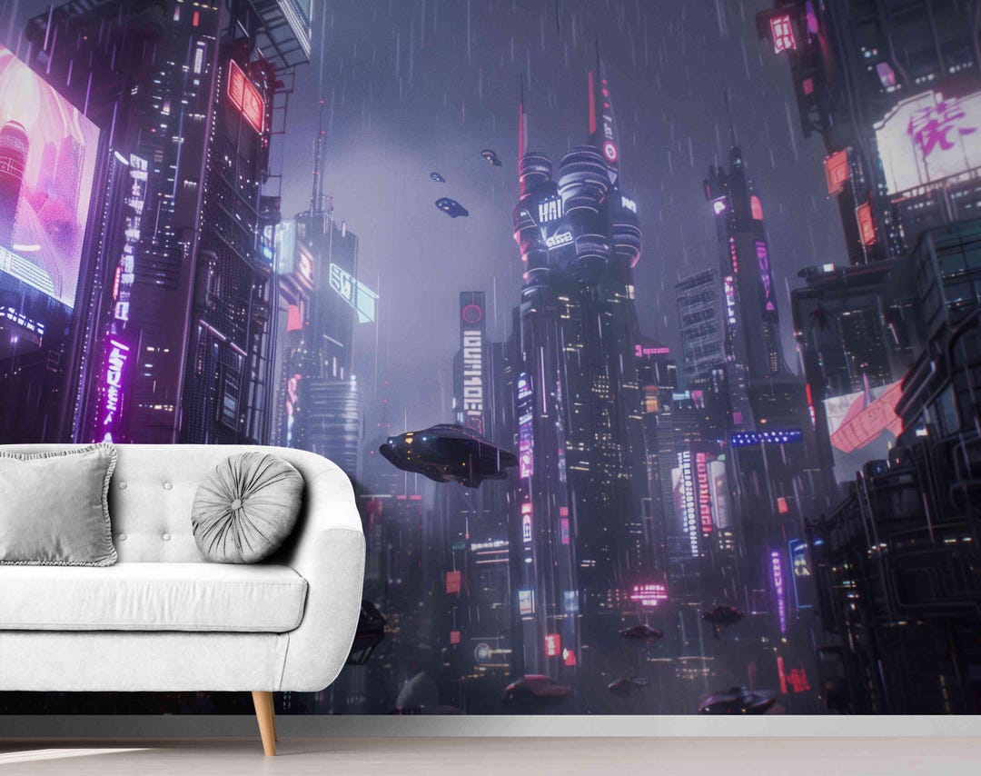 Cyberpunk-dystopian Wallpaper Peel and Stick | Sci-fi World Mural ...