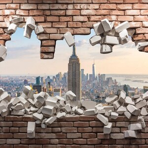 Broken Brick New York City View Wallpaper Mural, Peel & Stick Vinyl - Etsy