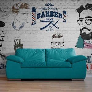 Barber Shop Mural, Men's Salon Wallpaper Beauty Salon Wall Desig ...