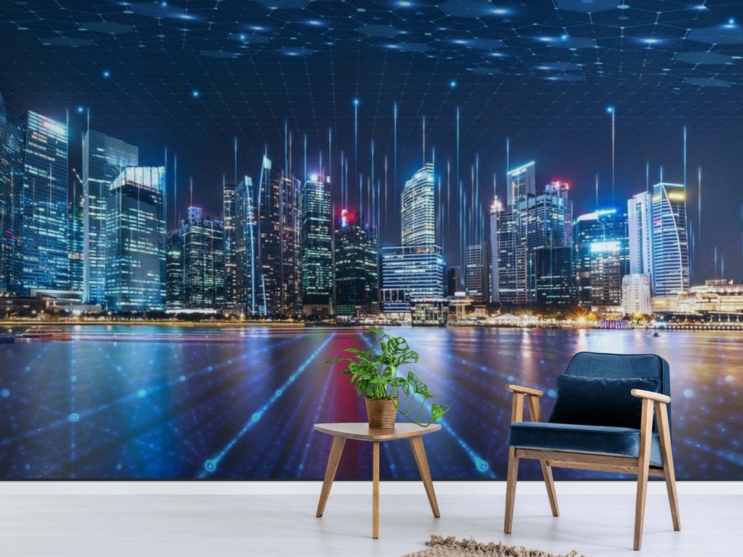 Modern Wall Mural Cyberpunk City Wall Paper Decor Wallpaper Peel and ...