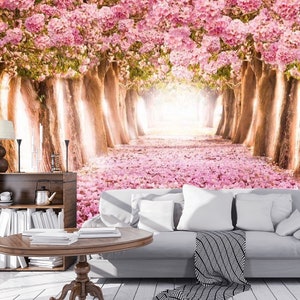 Pink Sakura Wall Mural Flower Trees Wallpaper Wall Decor Peel - Etsy
