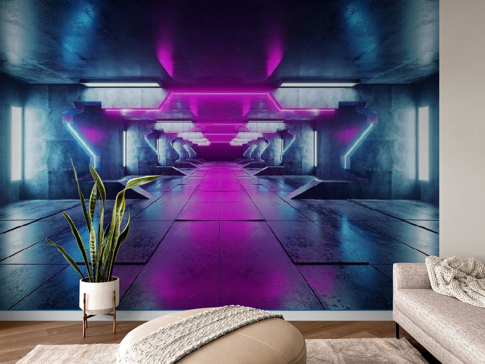 Cyberpunk 3D Wall Mural, Futuristic Hallway Decor - Etsy