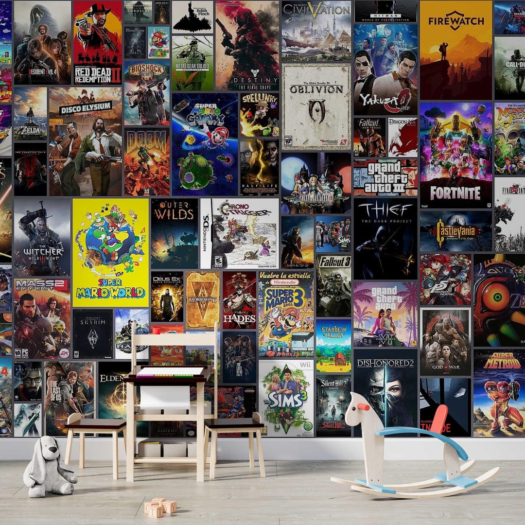 Cool Wallpapers for Boys - Game Room Decor Video Games Collage, Custom ...