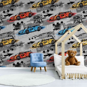 Colorful Cars Wall Mural Peel and Stick Wallpaper, Boys Bedroom Decor ...