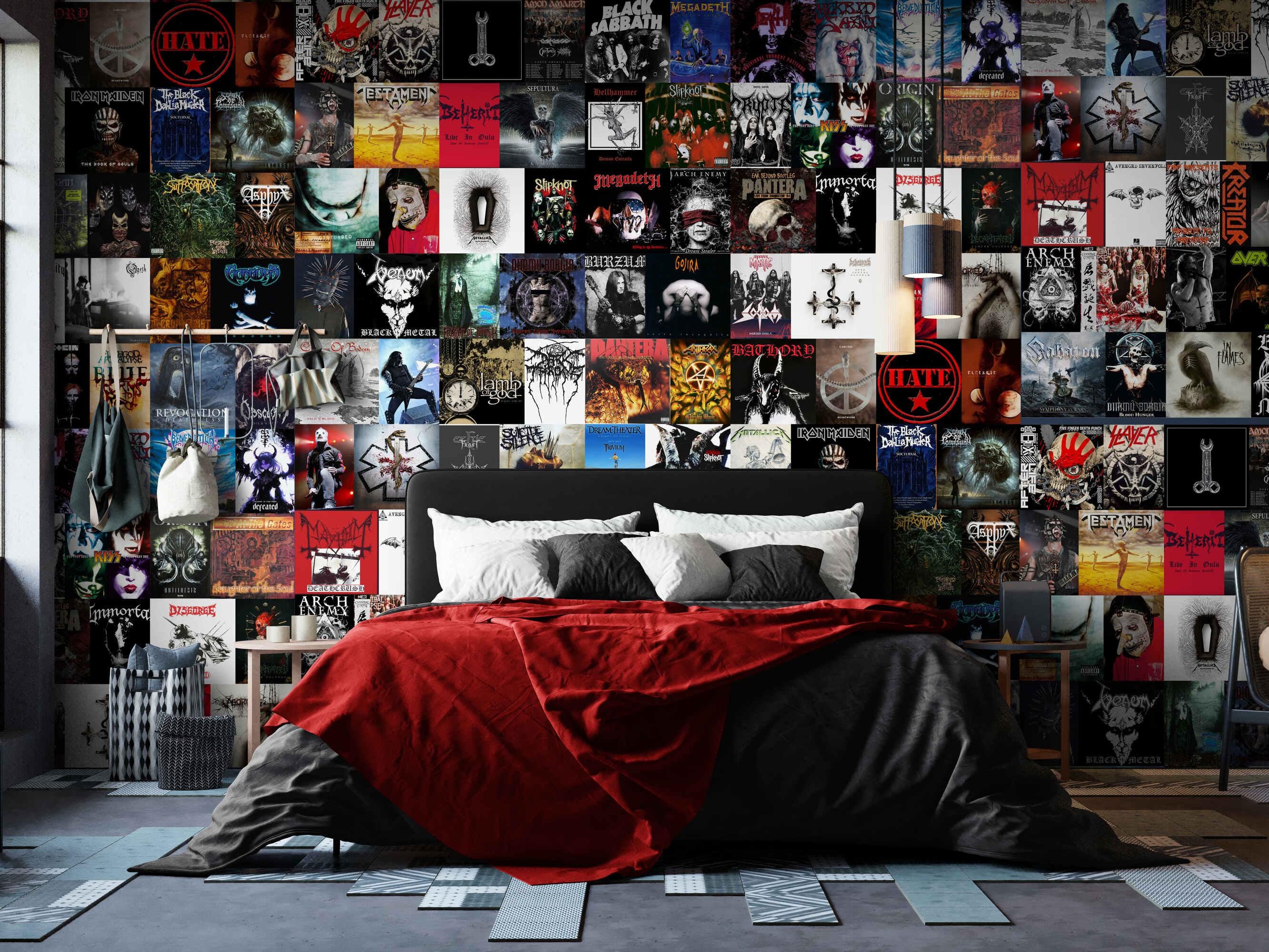 Black Metal Bands Wallpaper, Vintage Music Room Collage, Peel and Stick ...