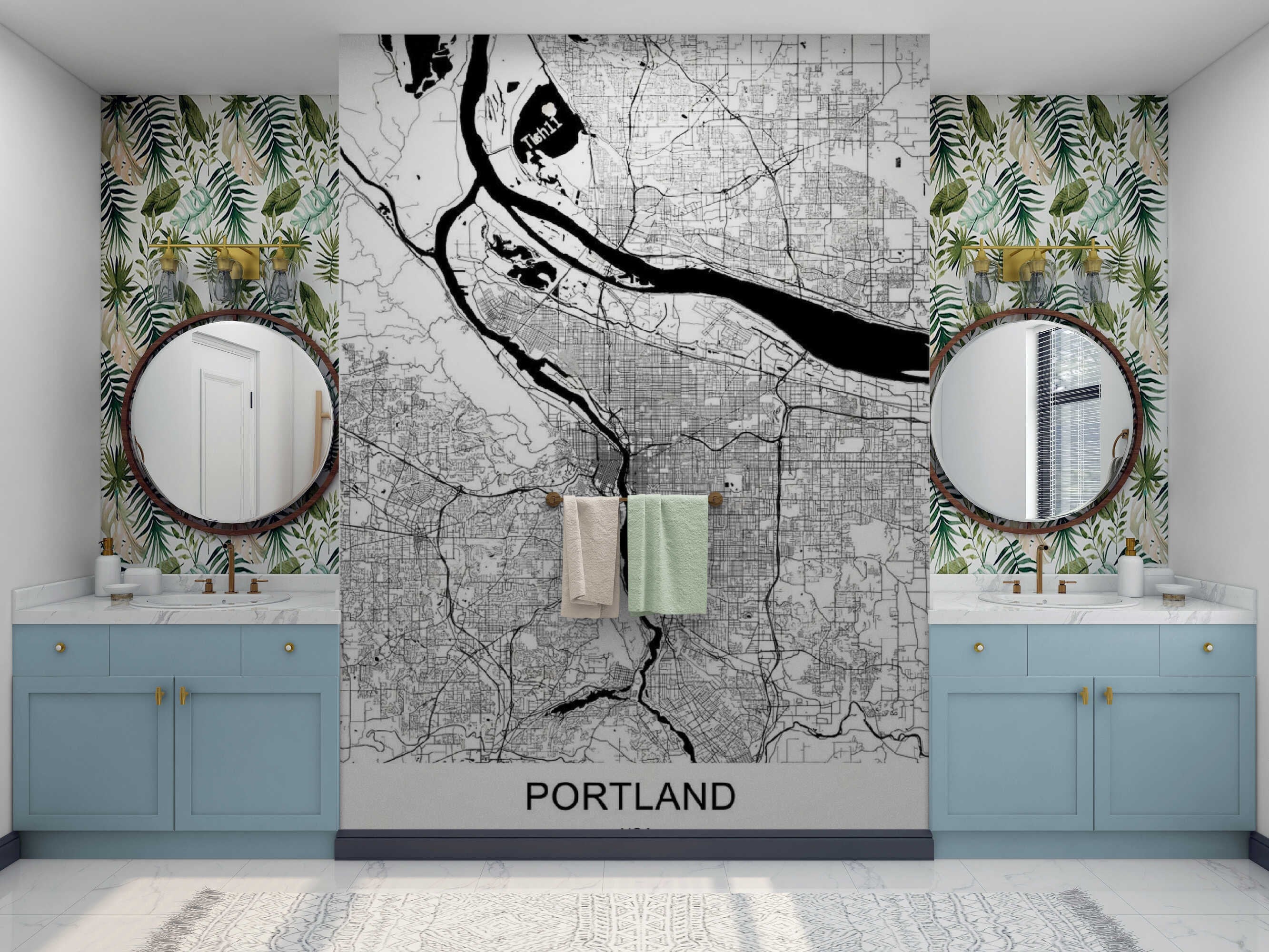 Portland City Map Wallpaper, Peel and Stick Vinyl Wall Mural - Etsy