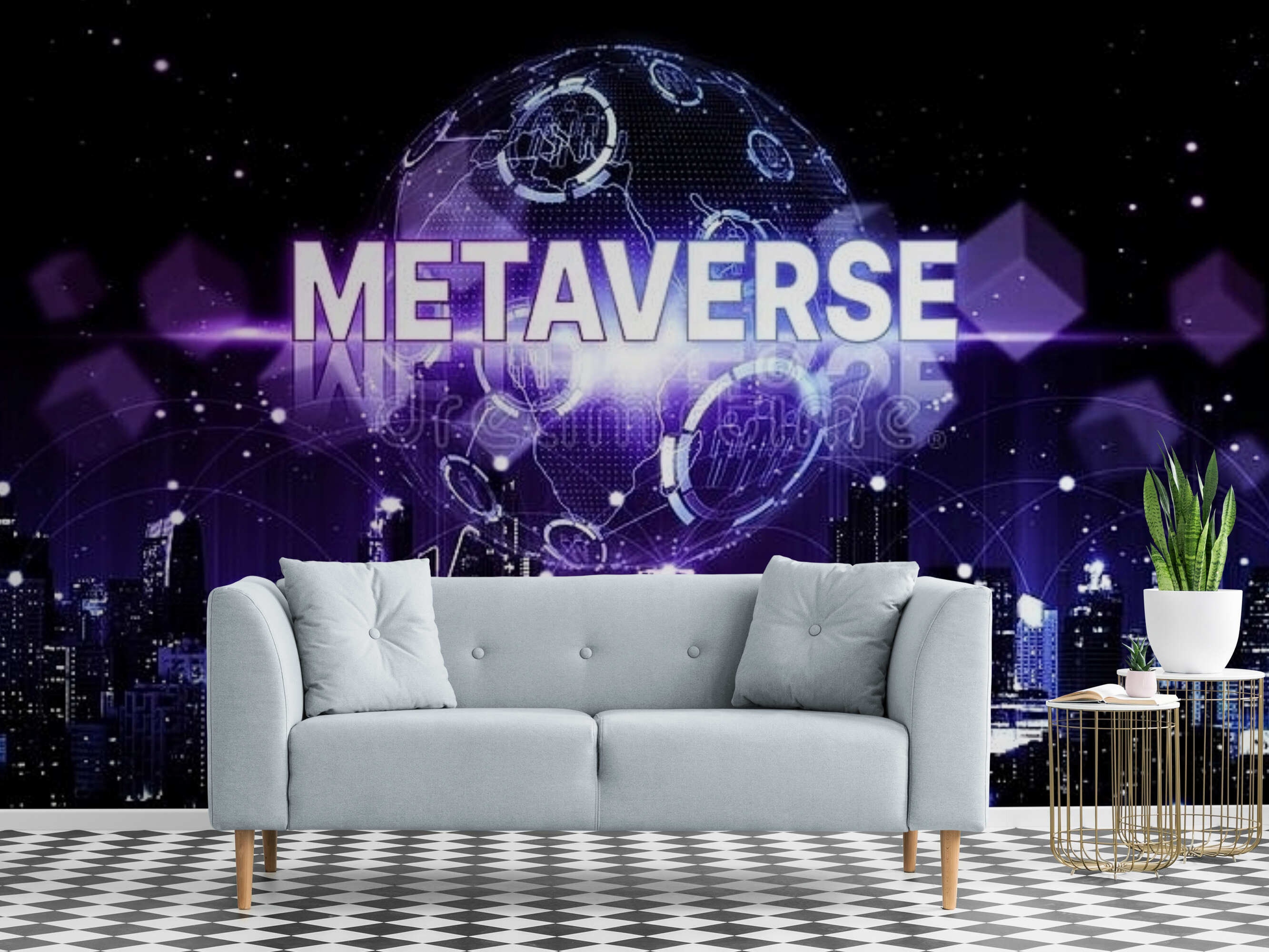 Metaverse Neon Wall Mural Stylish 3D Wallpaper Neon 3D | Etsy