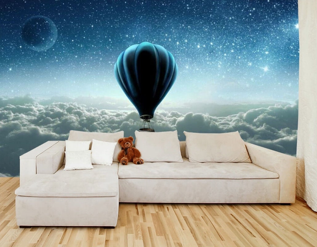 Kids Wallpaper Inflatable Balloon in Clouds Vinyl Wall Mural - Etsy
