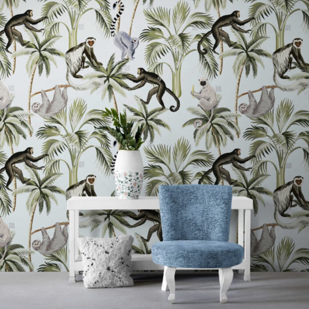 Monkeys Wall Art, BOTANICAL Wallpaper, Wallpaper Mural, Animal Print ...