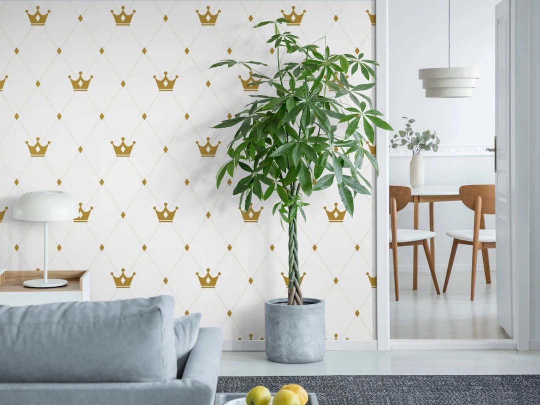Gold Crown Pattern Wallpaper Peel & Stick Removable, Crown Mural Design ...