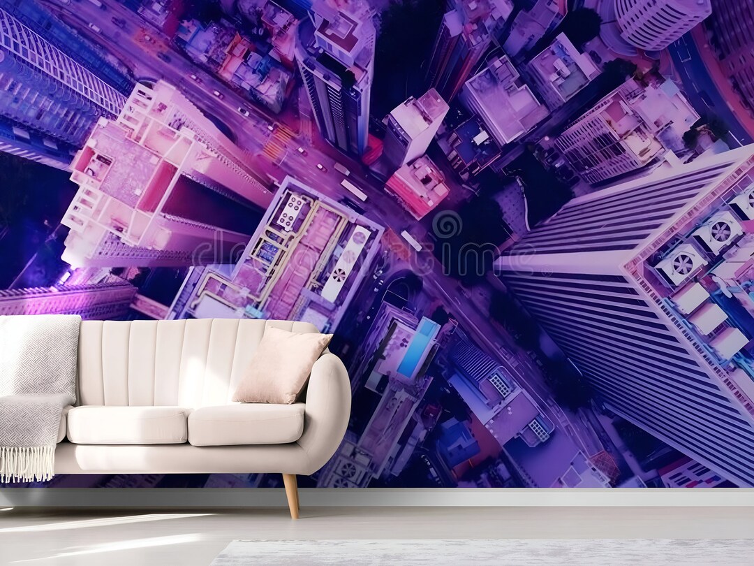Cyberpunk City Wall Mural - Modern Photo Wall Art Paper Peel and Stick ...
