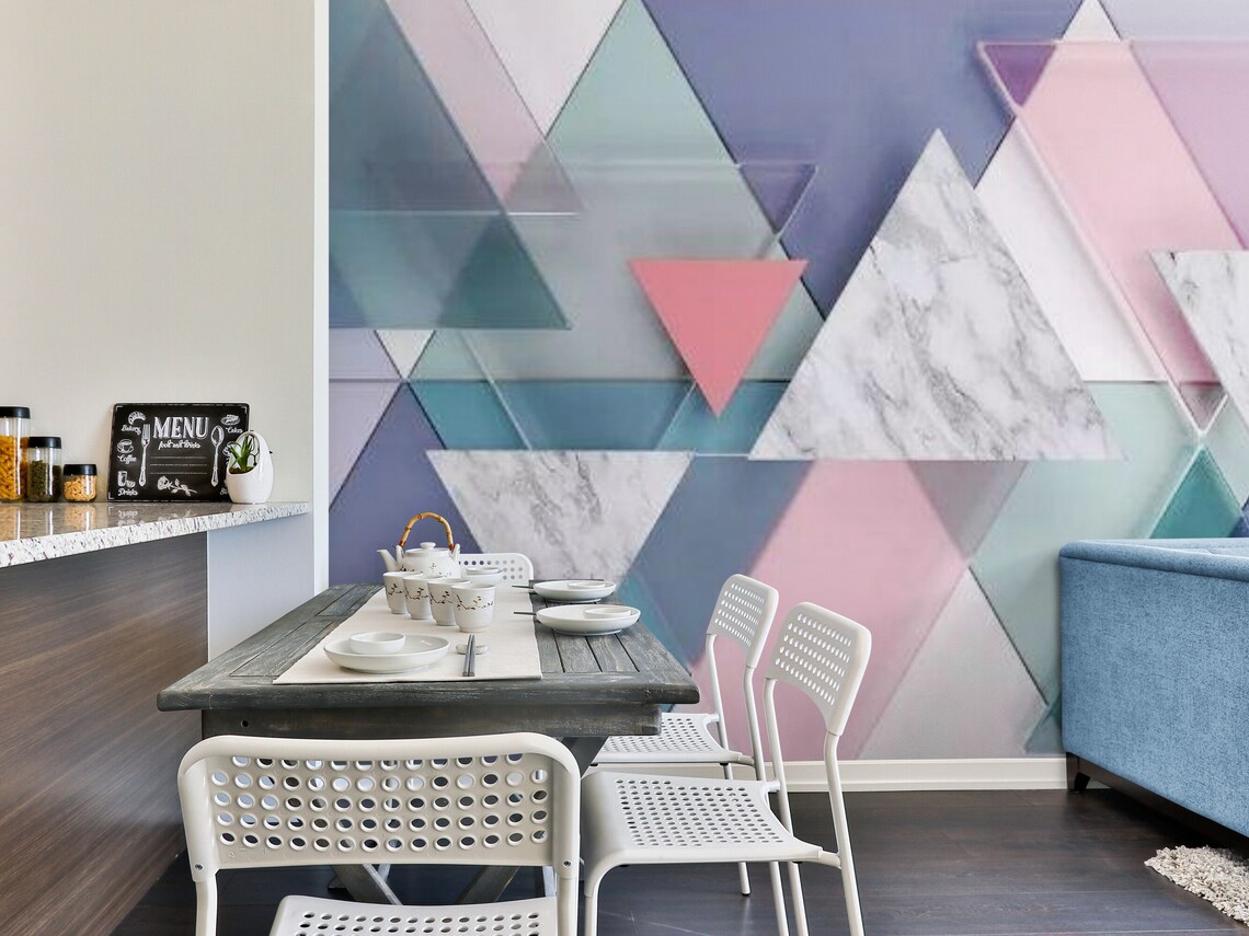 Colorful Triangles 3D Murals Wallpaper Wall Mural Decor Self | Etsy