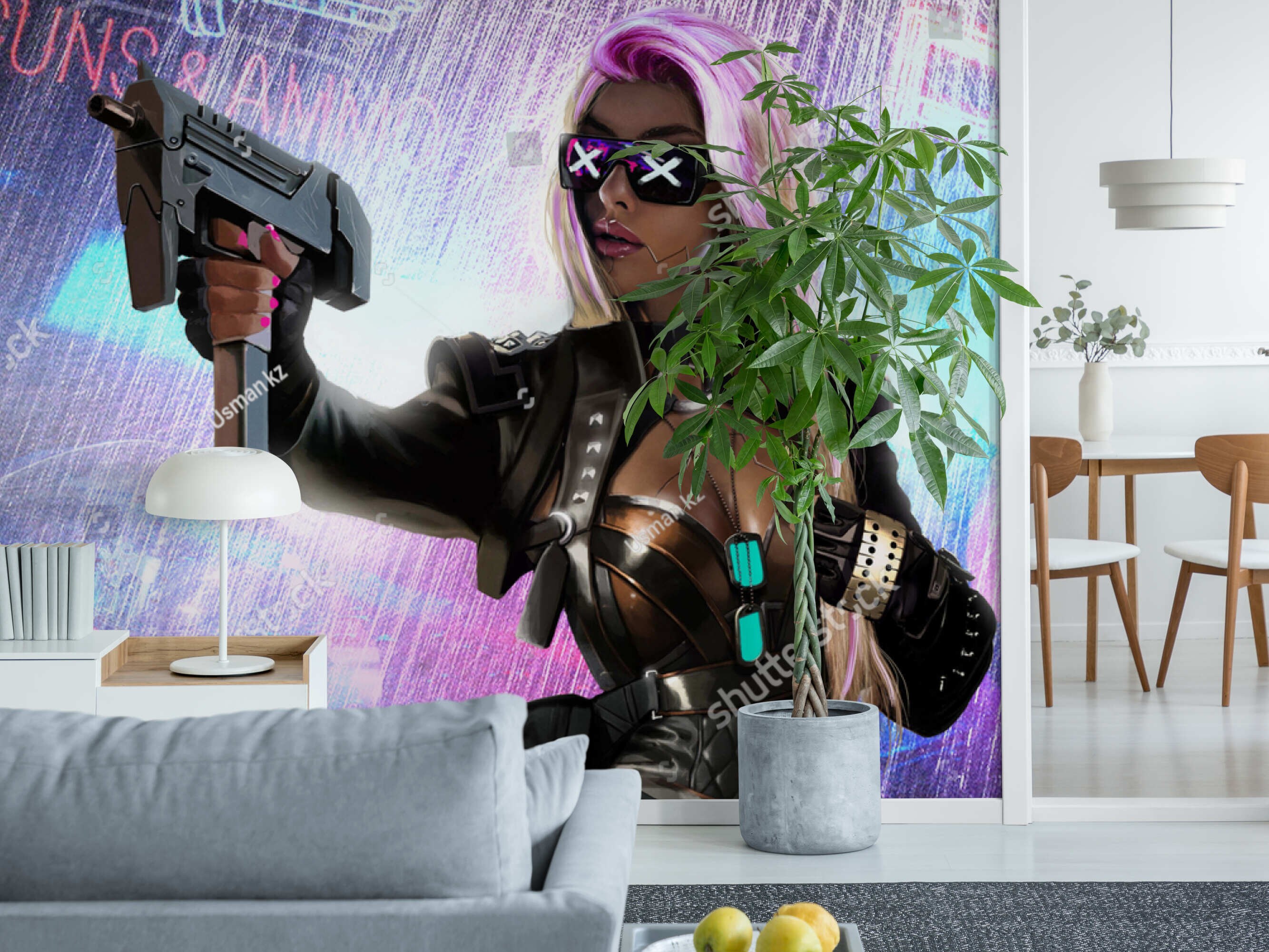 Cyberpunk Girl Wall Paper Wall Decor Peel & Stick Wallpaper - Etsy