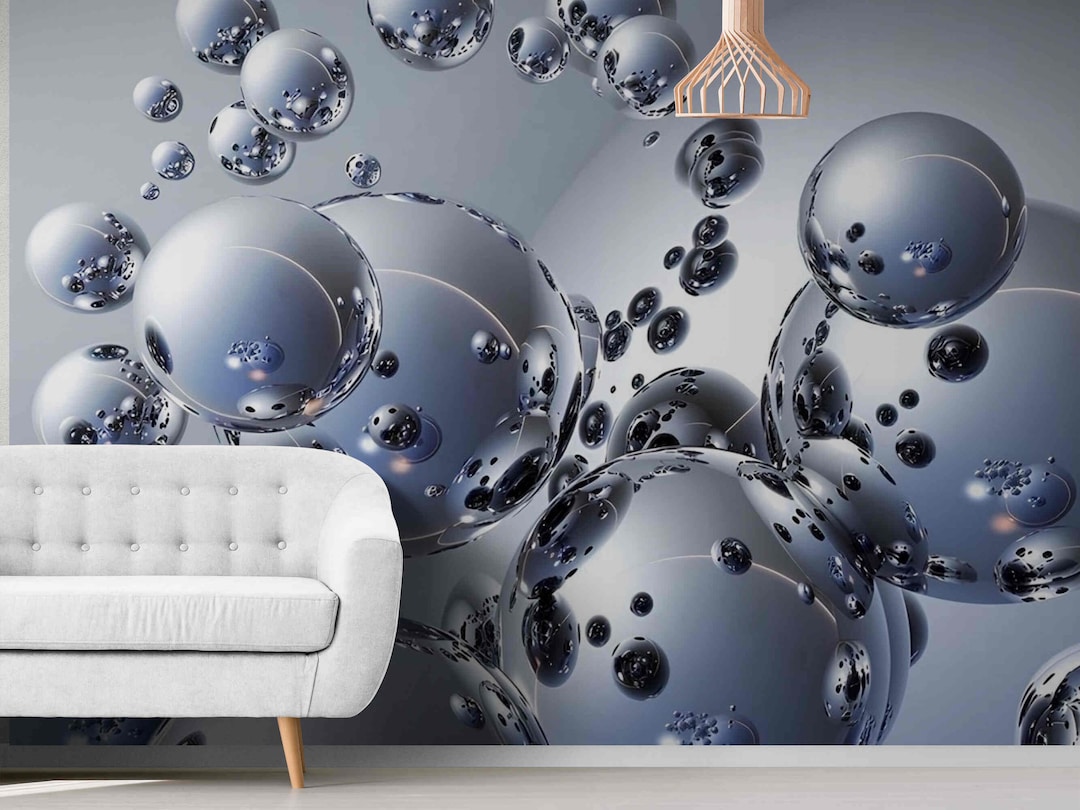 Metal Balls 3D Wallpaper Mural, Peel and Stick or Traditional Fabric ...