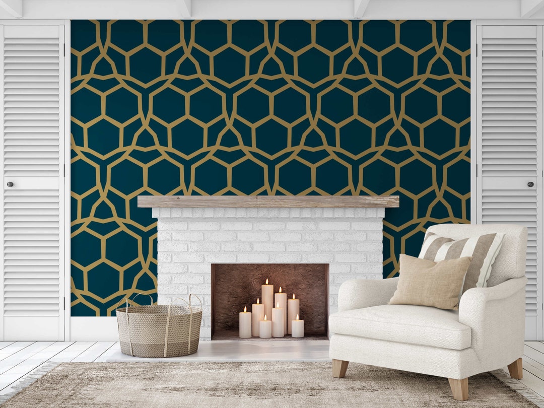 Geometric Wall Mural Gold Pattern Wallpaper Peel and Stick Art Textured ...