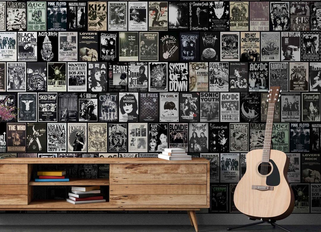 Rock and Roll Graffiti Wallpaper Peel and Stick or Textured Wall Paper ...