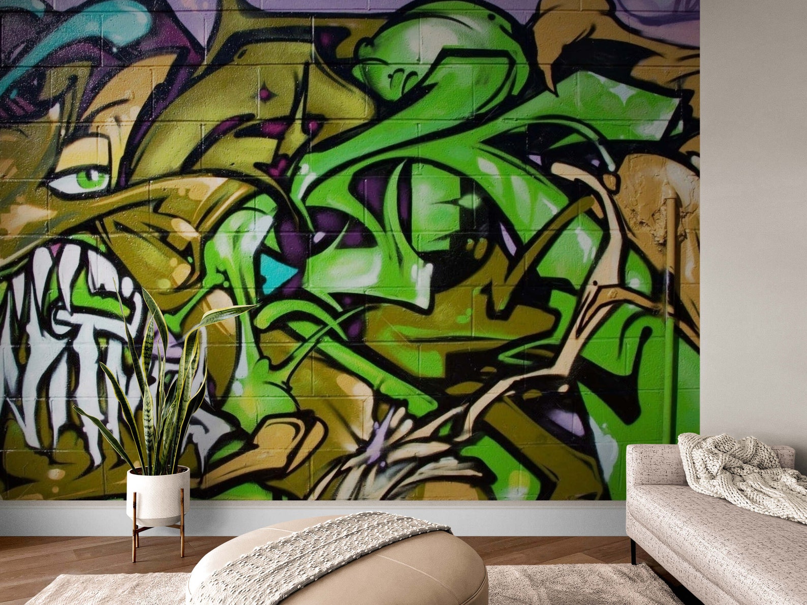Green Graffiti Wallpaper Mural, Peel and Stick Wall Decor - Etsy