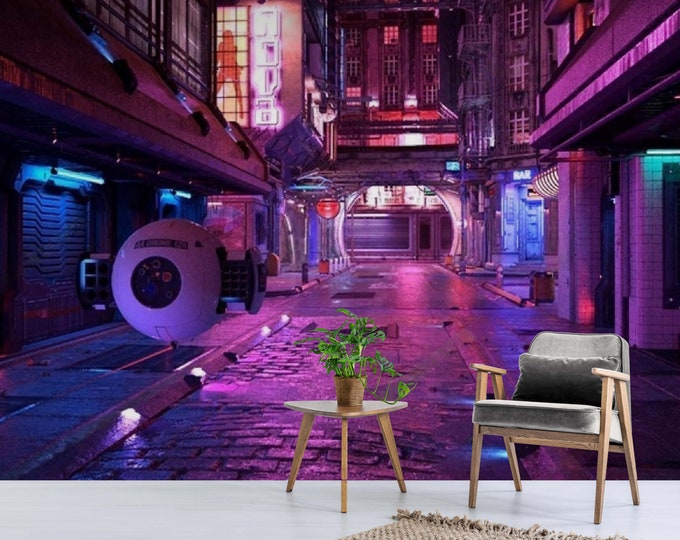 Cyberpunk Wall Mural Graffiti Wallpaper Colorful Skull Robot Cyberpunk ...