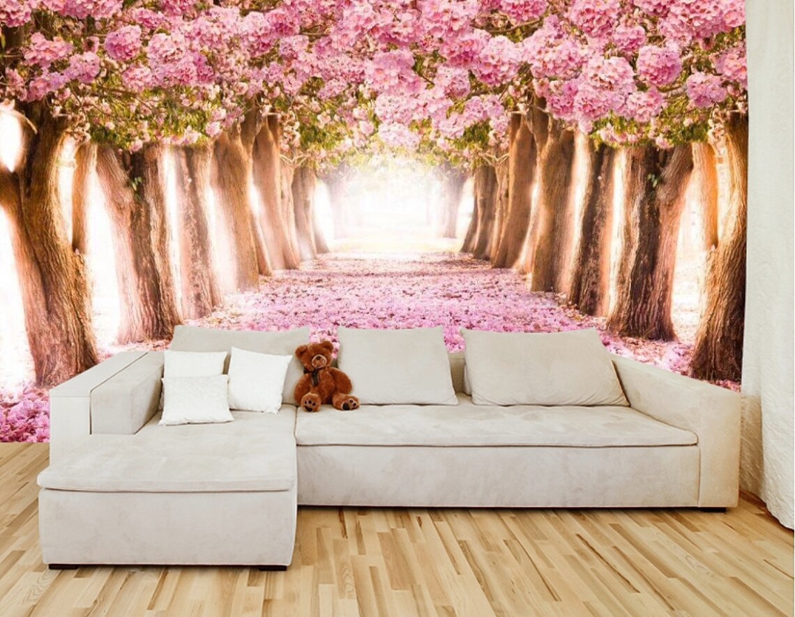 Pink Sakura Wall Mural Flower Trees Wallpaper Wall Decor Peel - Etsy