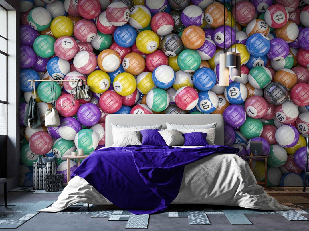 3D Billiard Balls Wallpaper – Colorful Game Room Wall Mural - Etsy