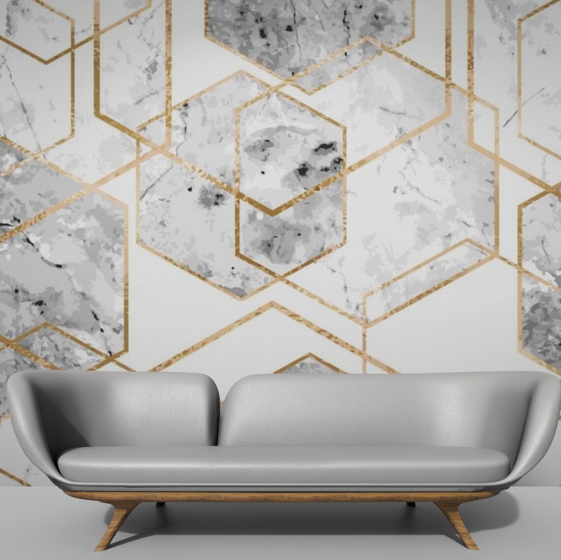 White Marble With Geometric Gold Line Wall Paper 3d Murals - Etsy