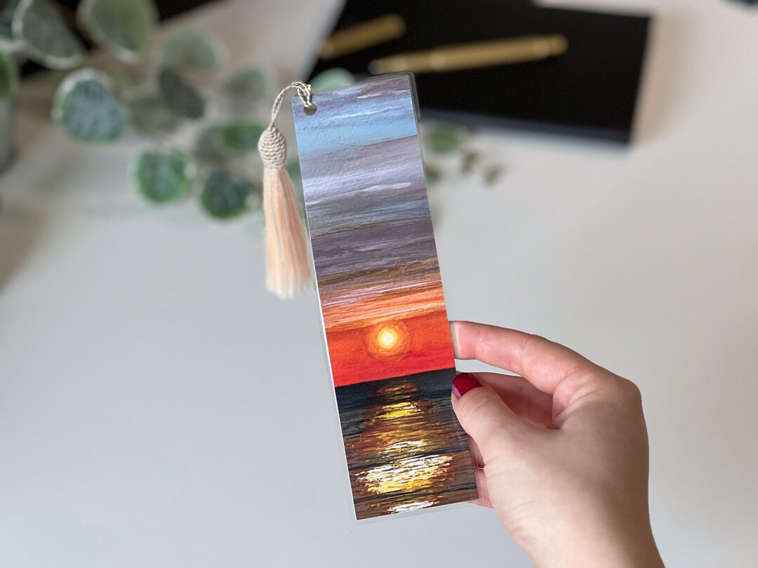 Deep Sunset Bookmark, Painted Design Book Accessory, Ocean Sunset Art ...