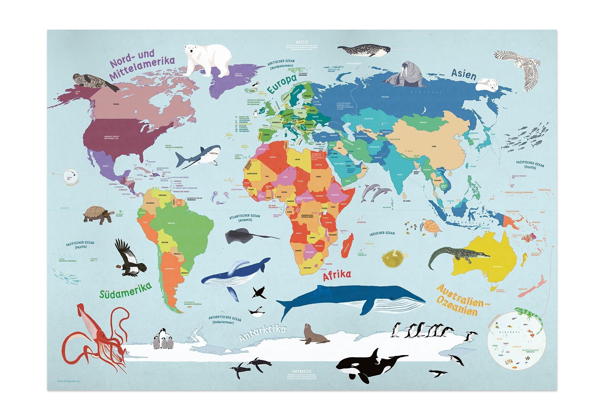 Weltkarte für Kinder mit allen Ländern und Kontinenten // Din A1 ...