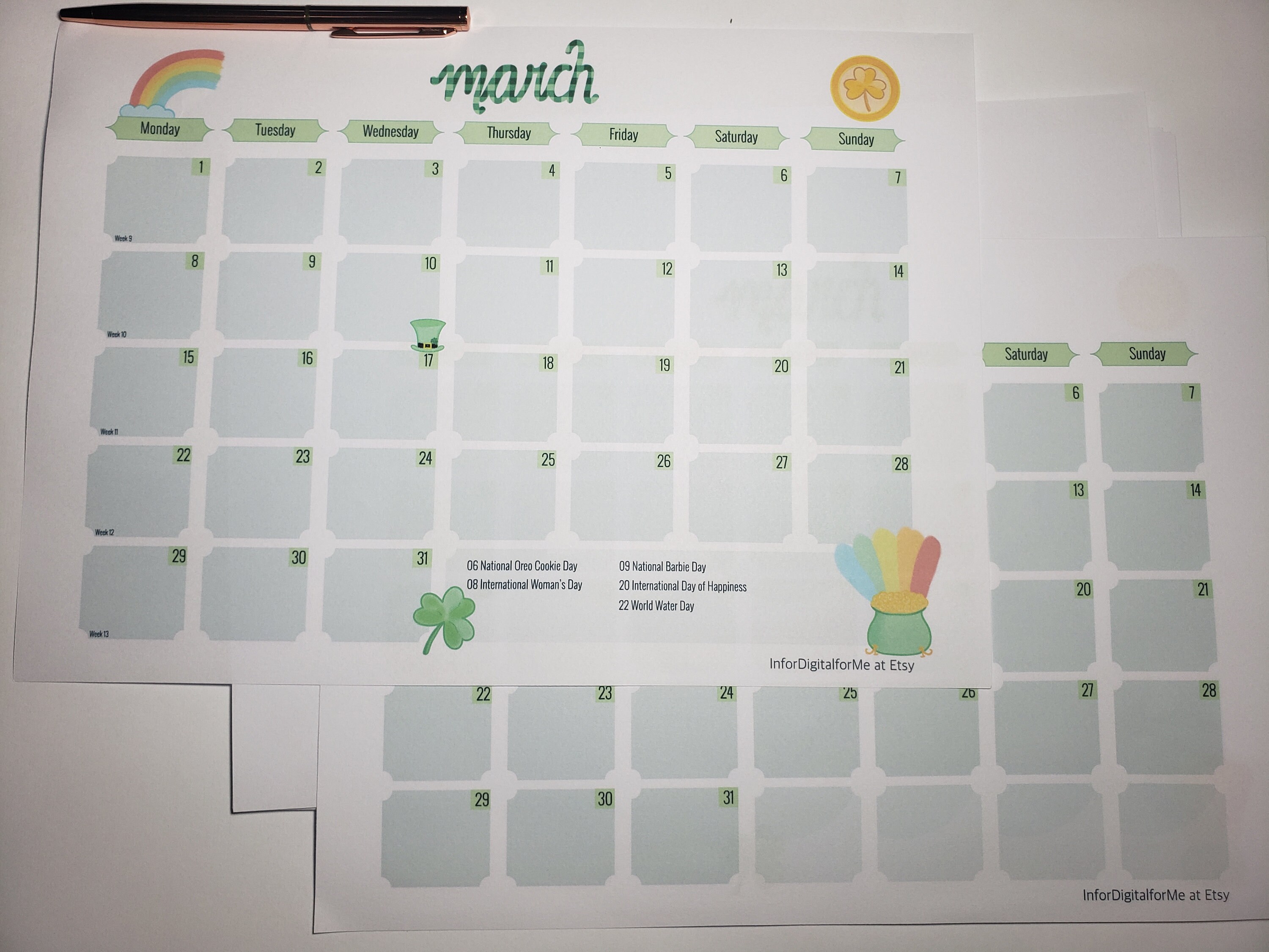 Printable March Calendar Pack. 2021 March Themed Calendar. St. | Etsy