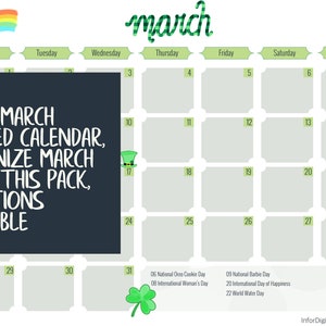 Printable March Calendar Pack. 2021 March Themed Calendar. St. | Etsy