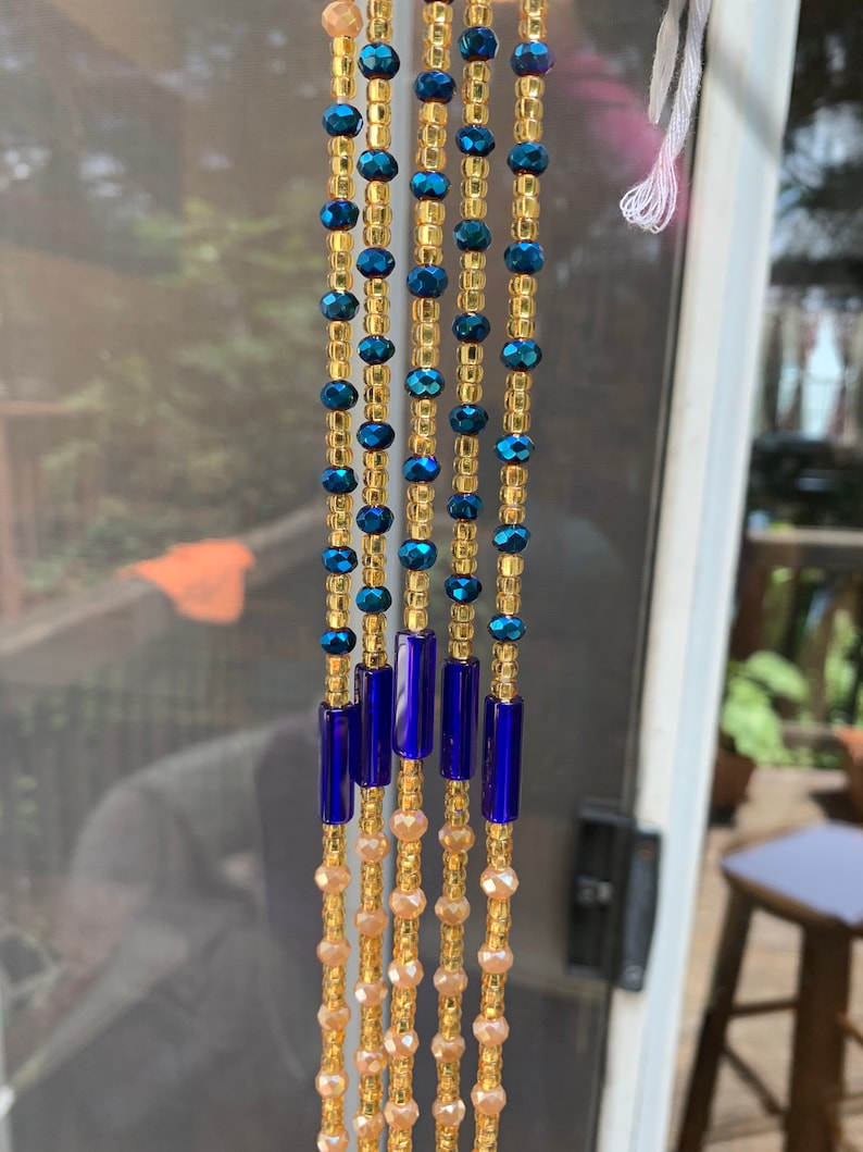 Blue and Gold Waist Beads, African Waist Beads, Crystal Waist Beads ...