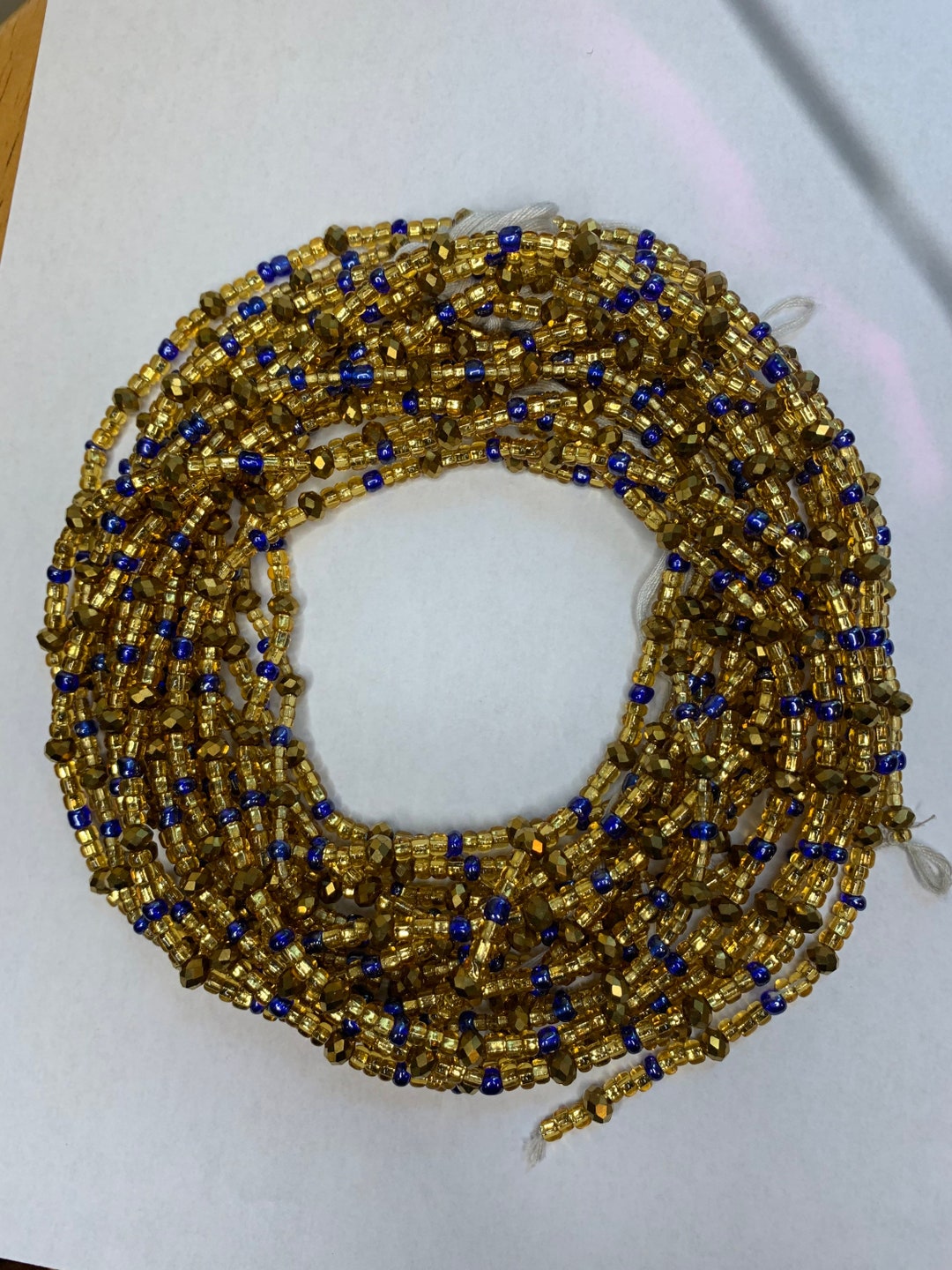 Ghana Waist Beads: Handmade Crystal Belly Chain, Blue & Gold - Etsy