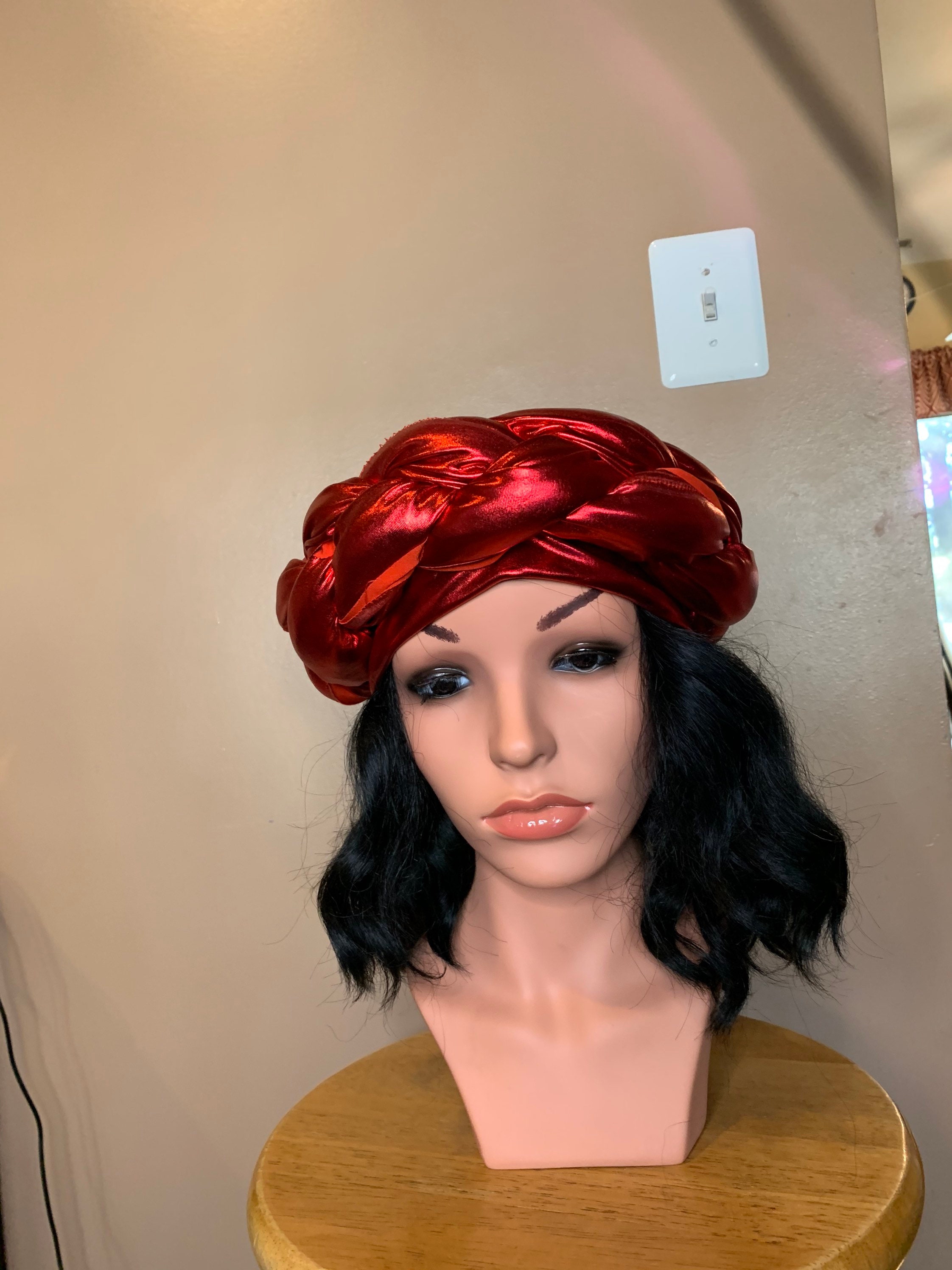 Red Braided Turban, Braided Turban, Three Stranded Turban, Hair Cover ...