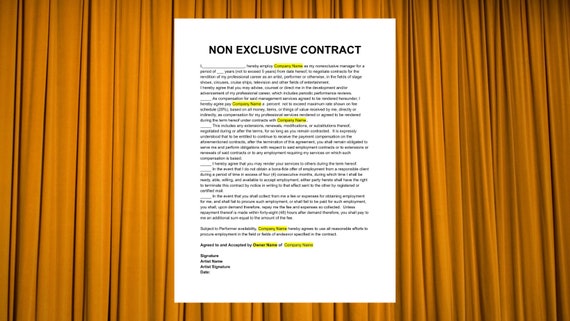 Non Exclusive Agreement Template for Performers | Etsy