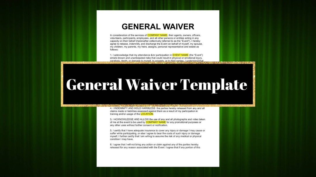 General Waiver Template for Event Producers - Etsy