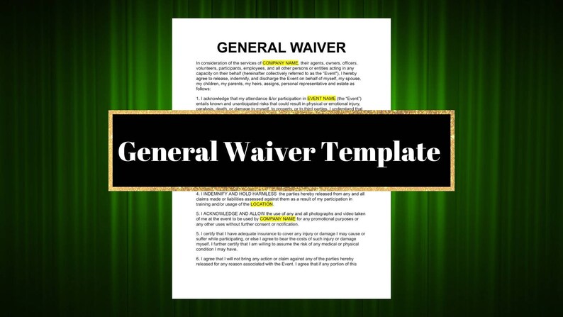 General Waiver Template for Event Producers - Etsy