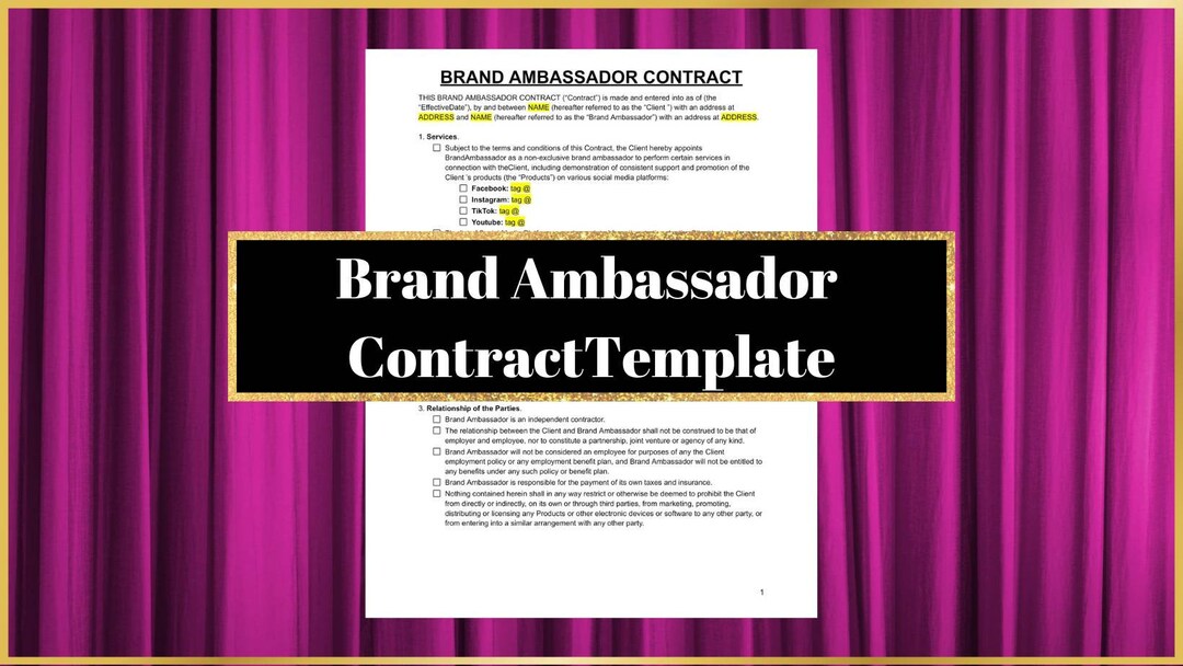 Brand Ambassador Contract Template - Etsy