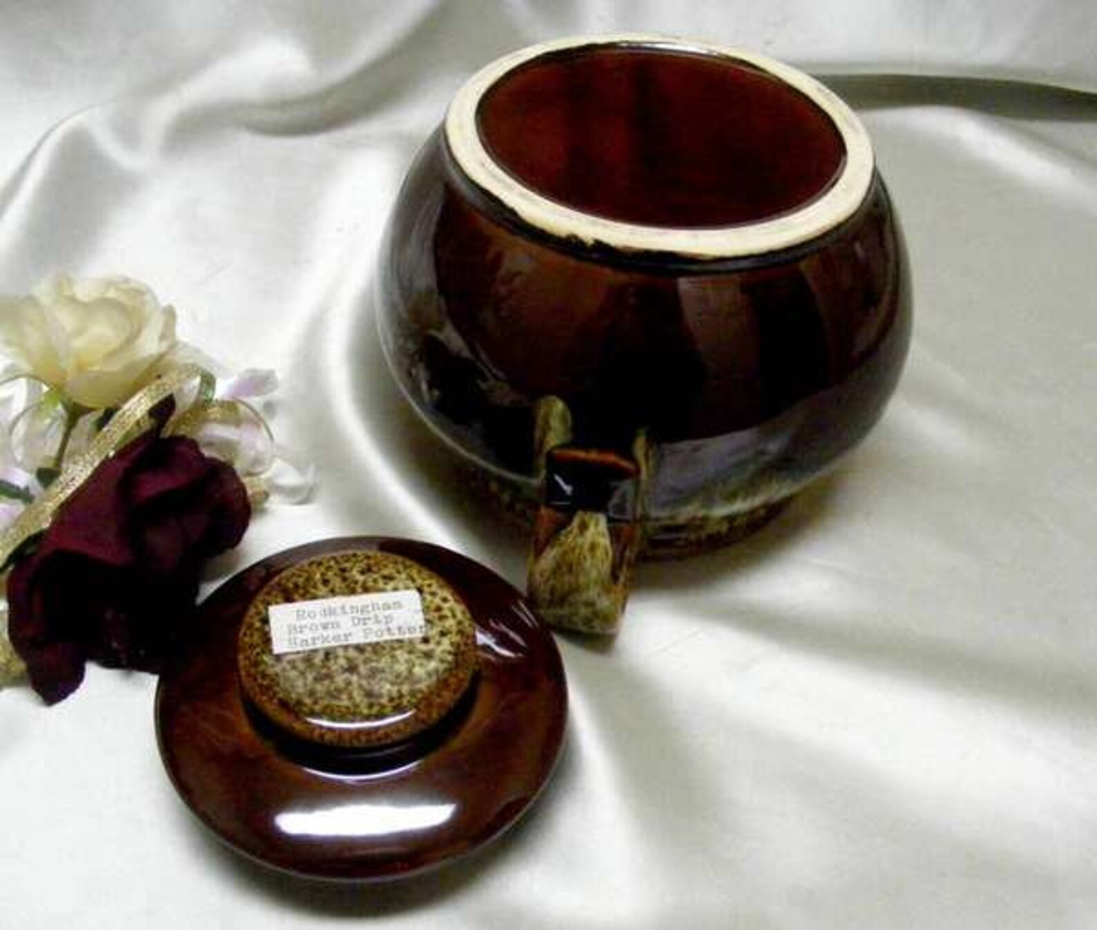 2570 Antique Harker Pottery Rockingham Brown Drip Bean Pot and Lid - Etsy