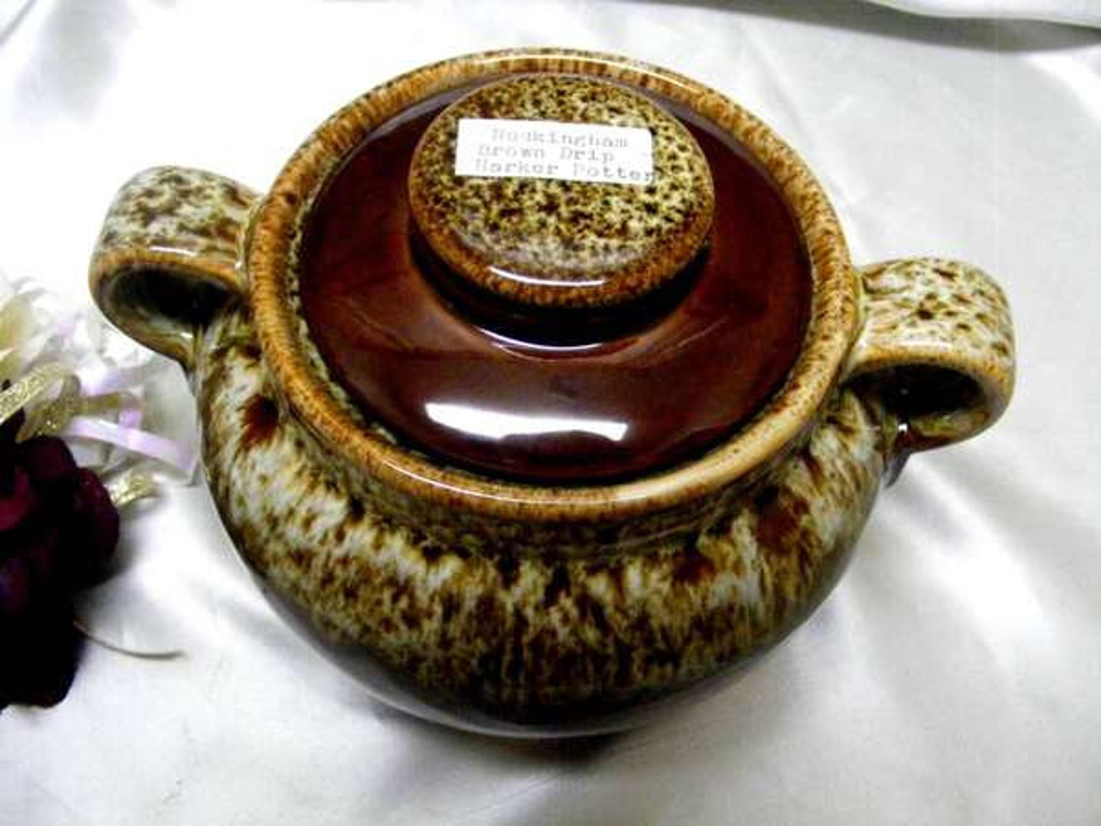 2570 Antique Harker Pottery Rockingham Brown Drip Bean Pot and Lid - Etsy