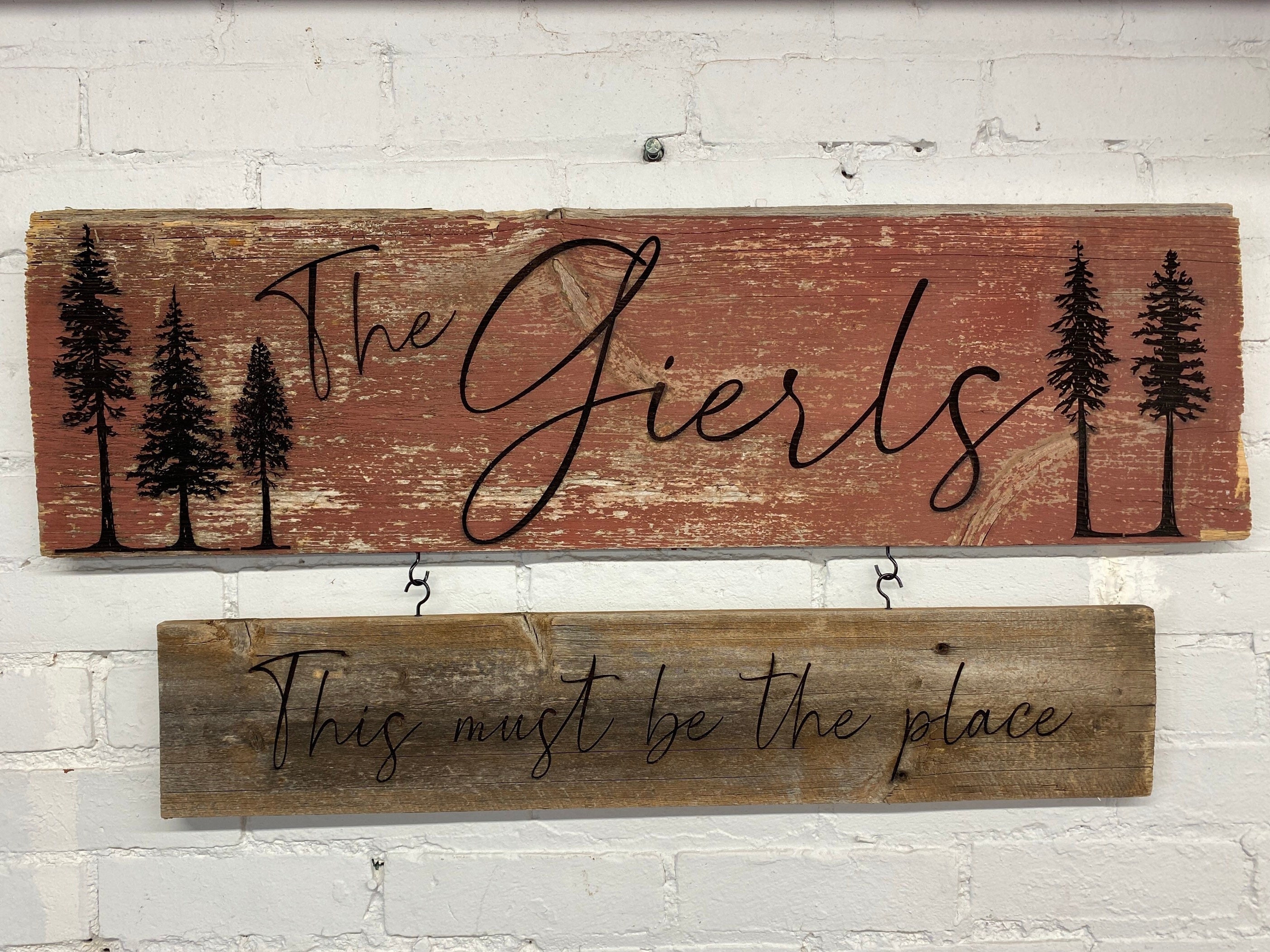12” X 36” Reclaimed Barnwood Last Name Sign With Trees Customize Your ...