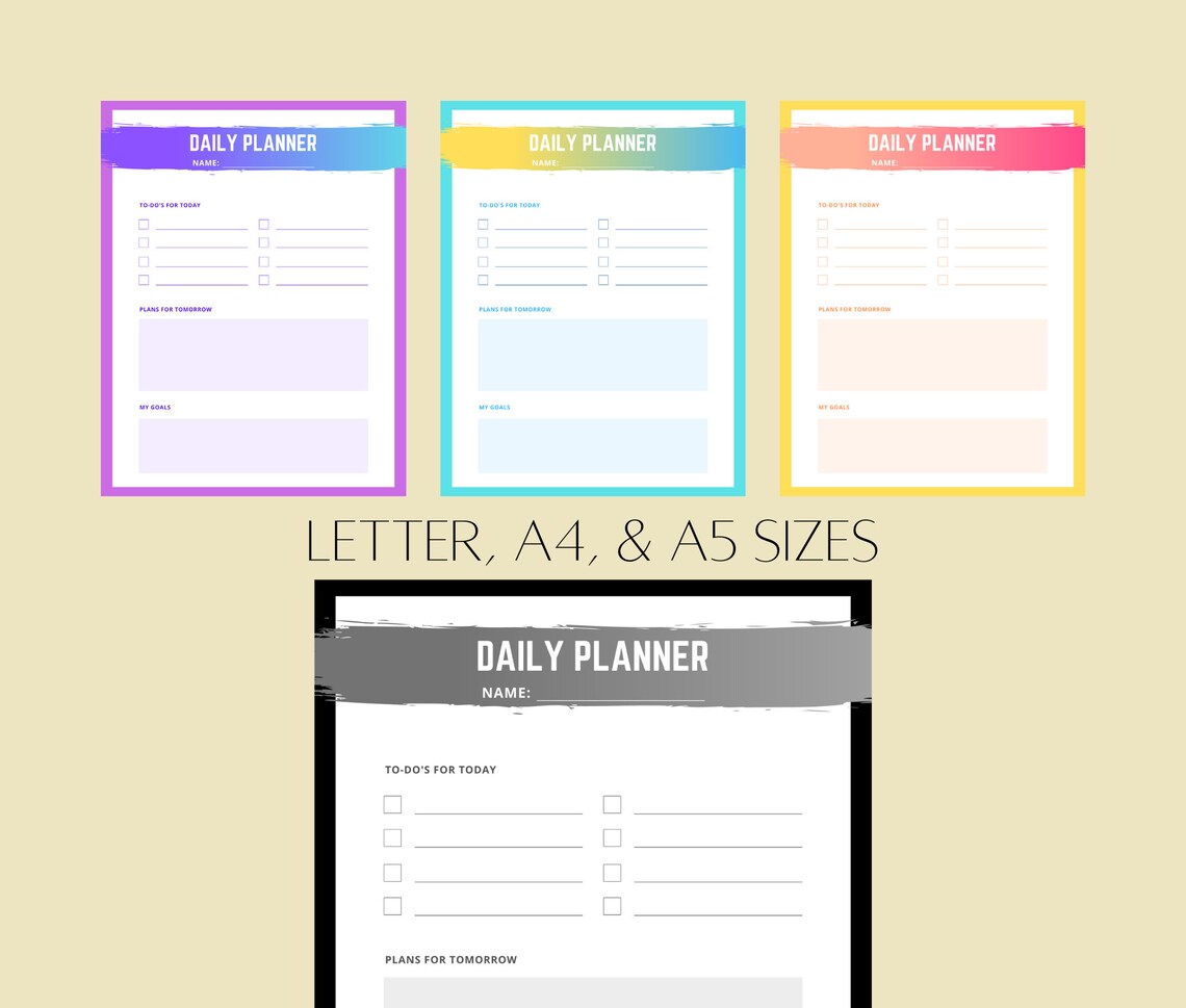 Printable Daily Planner | Plan and Track Your Day | US Letter, A4, A5 ...